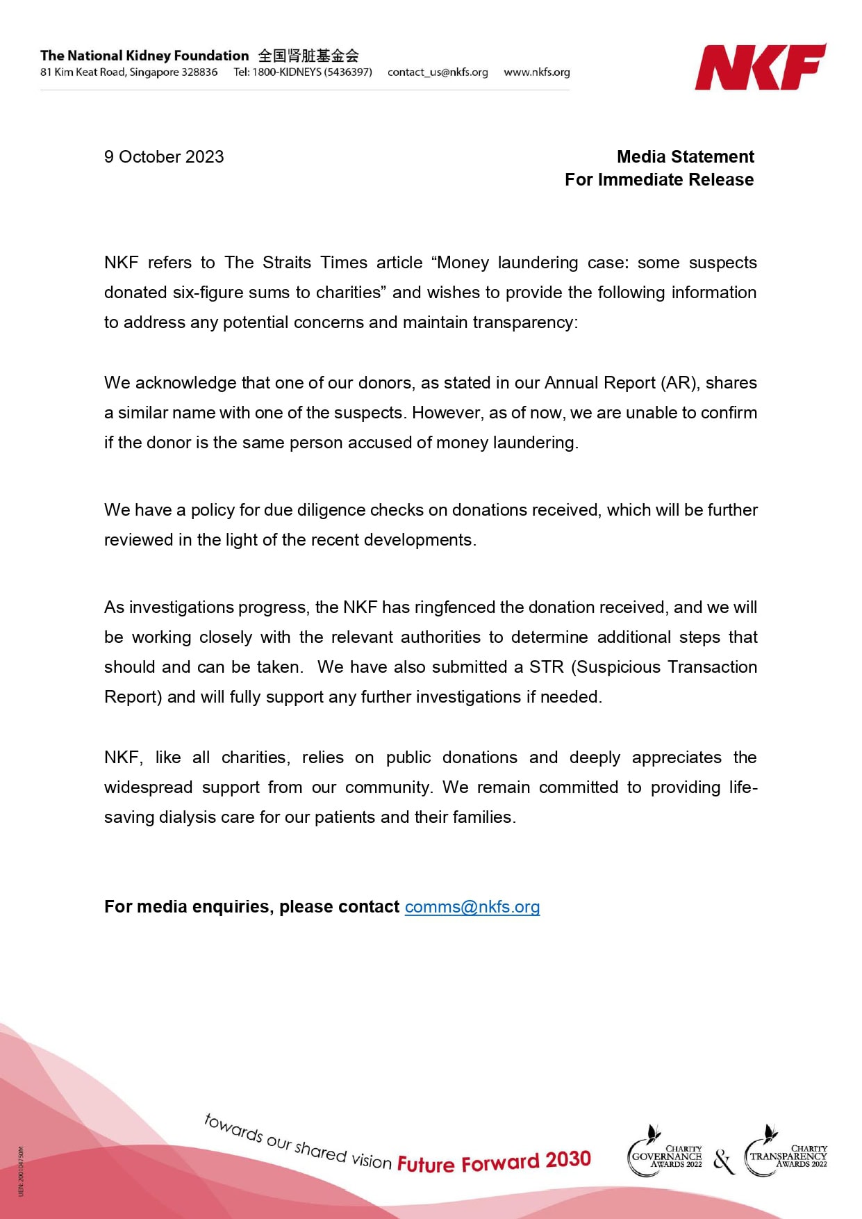 Media Release | The National Kidney Foundation (NKF) Singapore